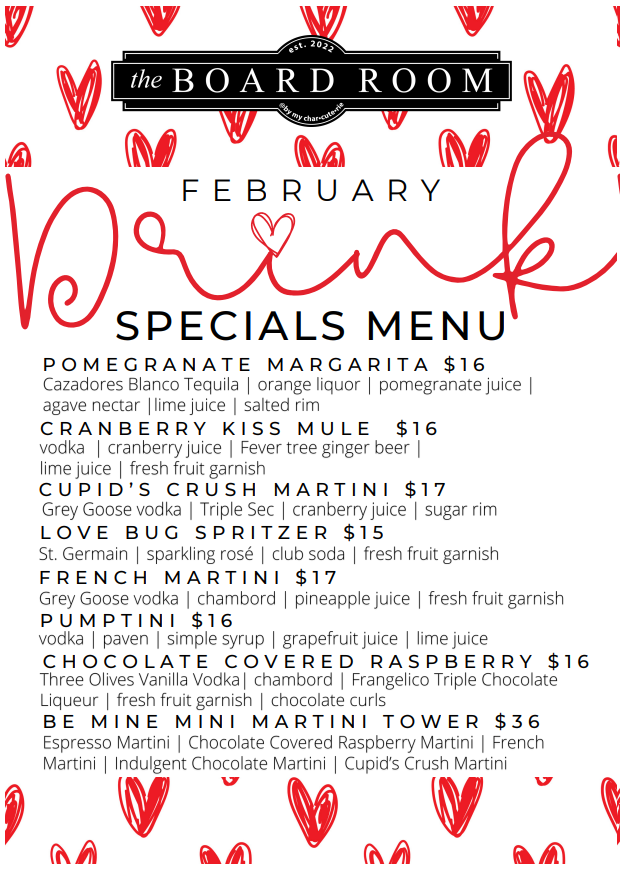 Bar Menu – The Board Room Libertyville