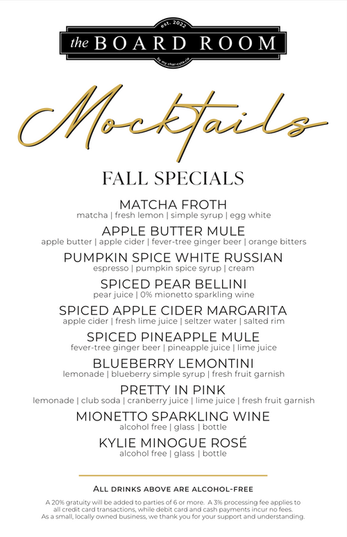 Bar Menu – The Board Room Libertyville
