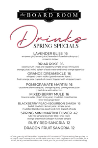 Bar Menu – The Board Room Libertyville